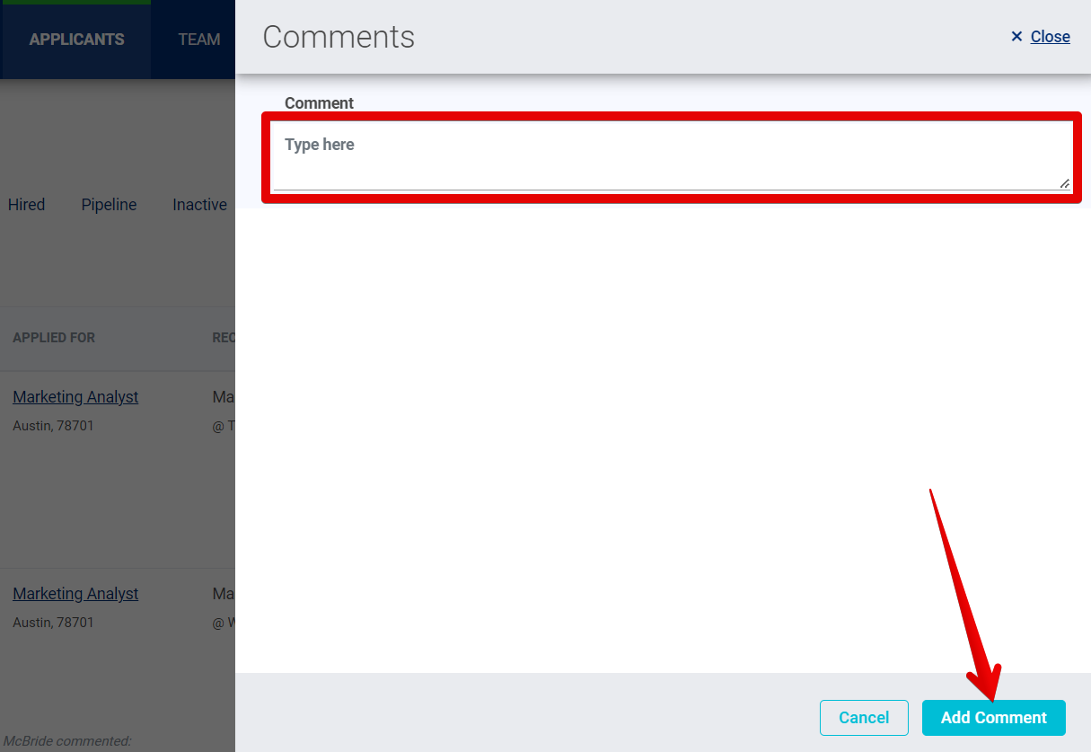 Adding comments on an applicant